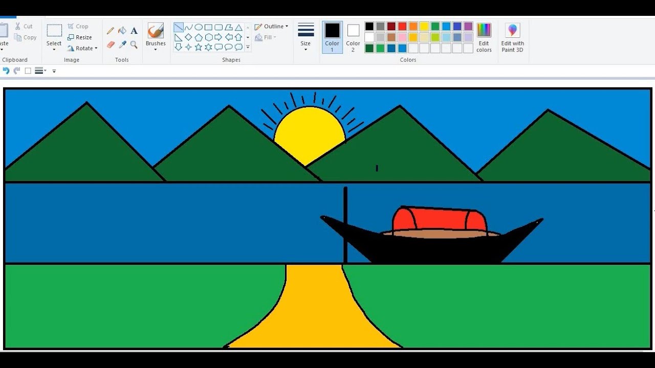 Easy scenery drawing with ms paint. ms paint drawing and painting.SJB ...