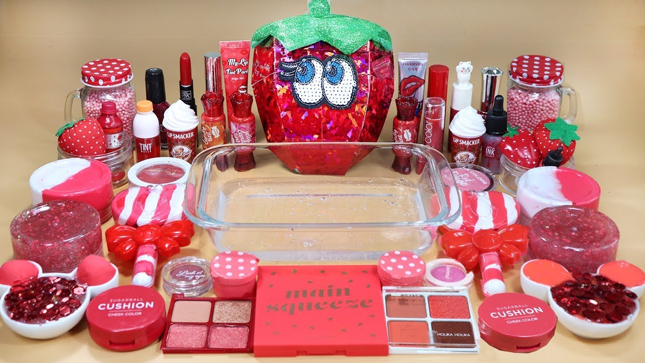 Mixing "RED"Makeup,More Stuff &REDSlime Into slime!Most Satisfying ...