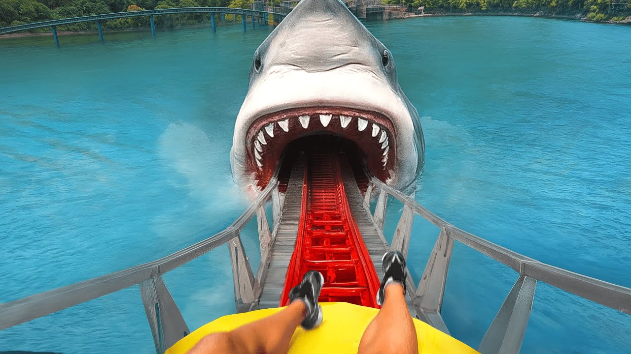 this shark roller coaster will SCARE you.. - YouTube