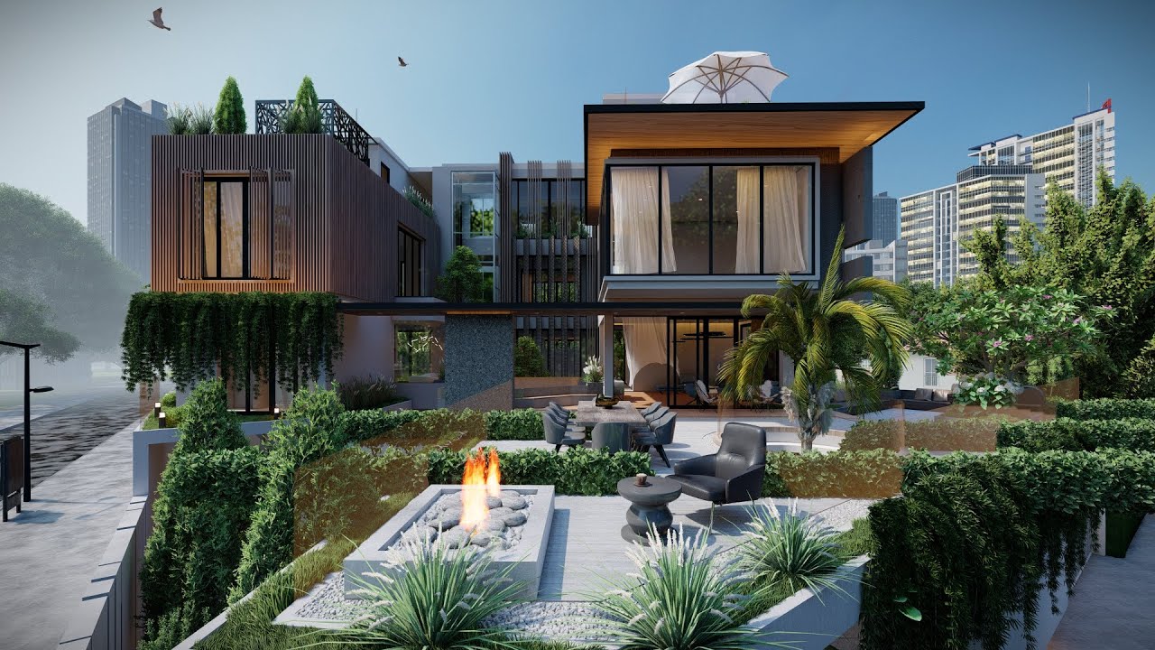 Realistic Visualization of a 3 story Modern Villa | Walk through ...