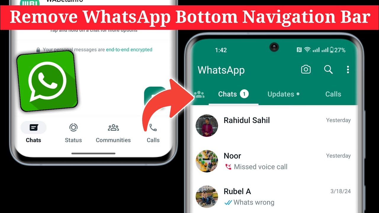 How to Remove WhatsApp Bottom Navigation Bar | Change WhatsApp ...