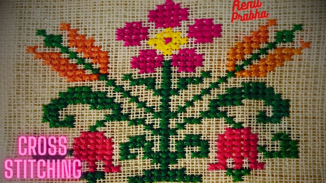Beautiful Flower Cross Stitching on Meti Cloth | Hand Embroidery - YouTube