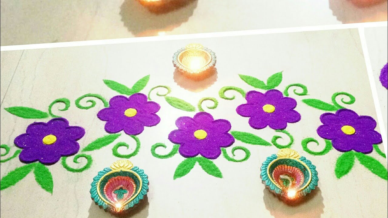 Border rangoli design|latest colourful flower border|easy to draw - YouTube