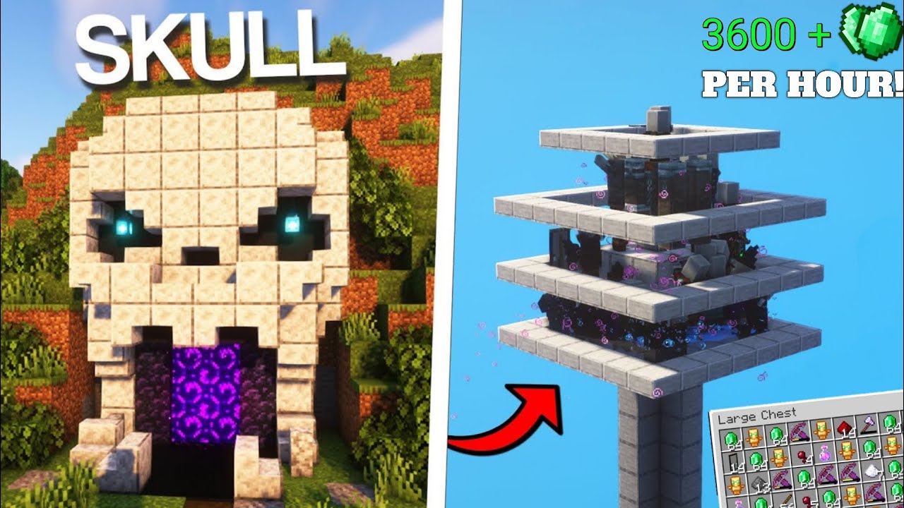 Epic Minecraft Raid Farm and Skull Portal Build - YouTube