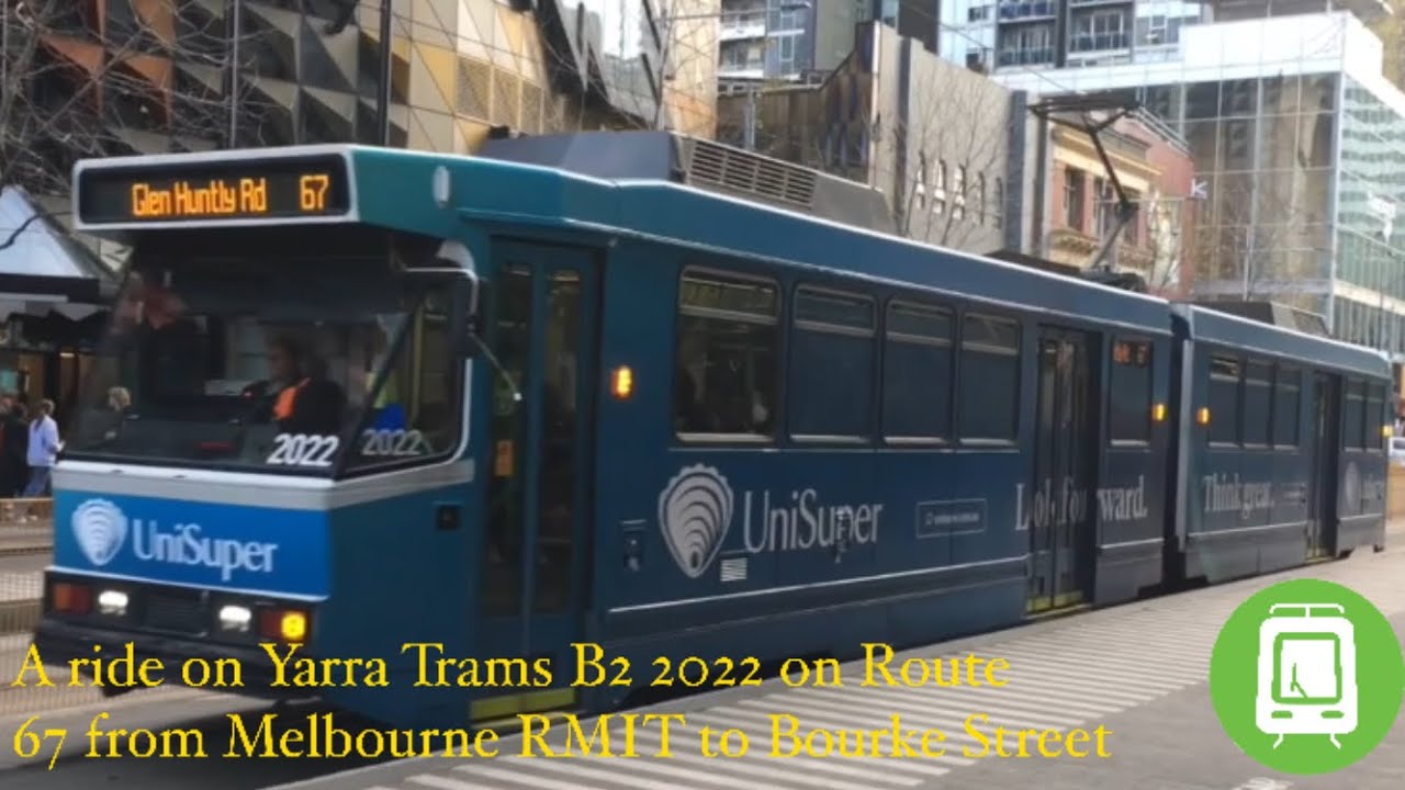 A ride on Yarra Trams B2 2022 on Route 67 from Melbourne RMIT to Bourke ...