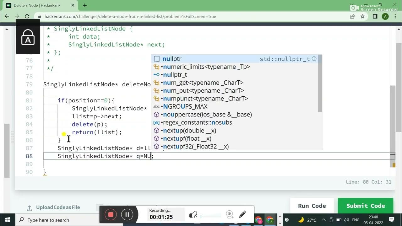 Delete A Node Hackerrank Solution In C Data Structure And Algorithm Youtube