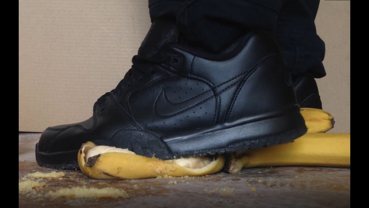nike trainer stomping bananas and apple - YouTube