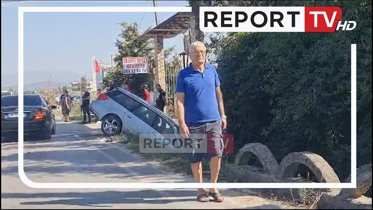 Report TV - Aksident në aksin Fier- Patos, makina përfundon në kanal ...