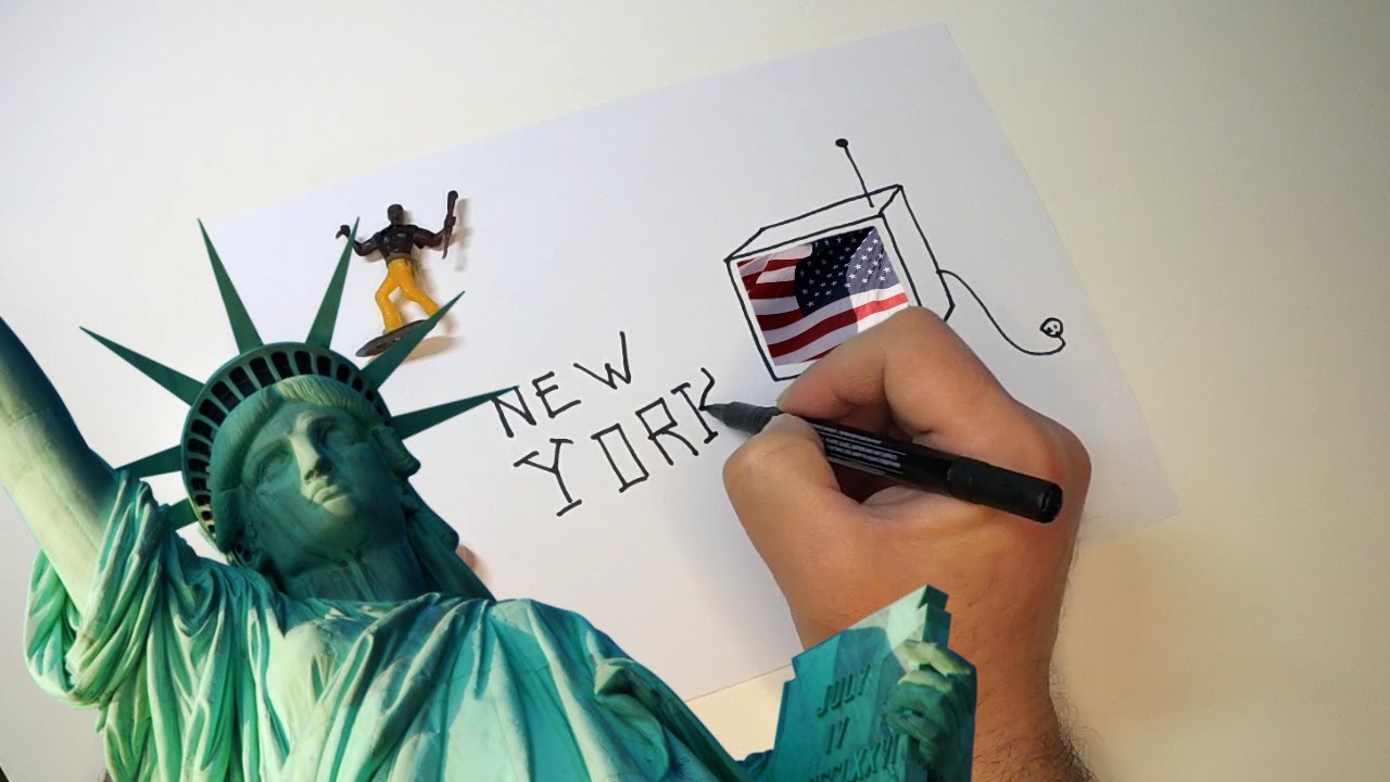 DRAWING PENCIL New York \\ hand drawing USA ニューヨーク 纽约 - YouTube