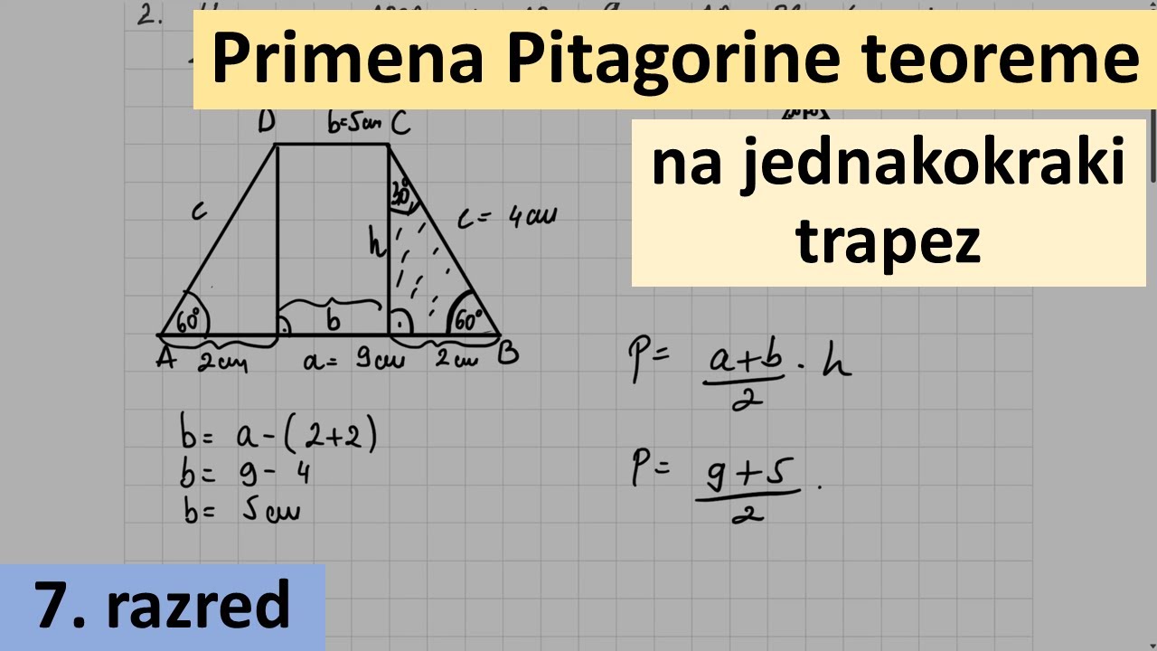 primena pitagorine teoreme na jednakokraki trapez - YouTube