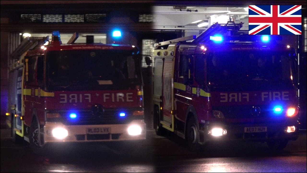 Fire engines responding x2 - London Fire Brigade with hi-lo siren - YouTube