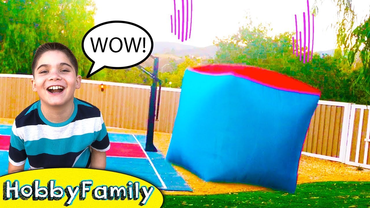GIANT Floating Air CUBE! Toy Review in Backyard with HobbyFamilyTV ...