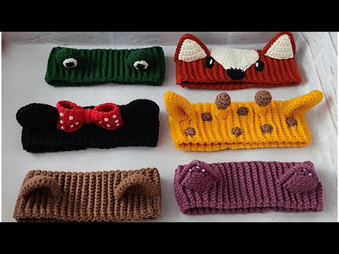 Вязаные повязки крючком (1 часть), вязаная повязка крючком с ушками.