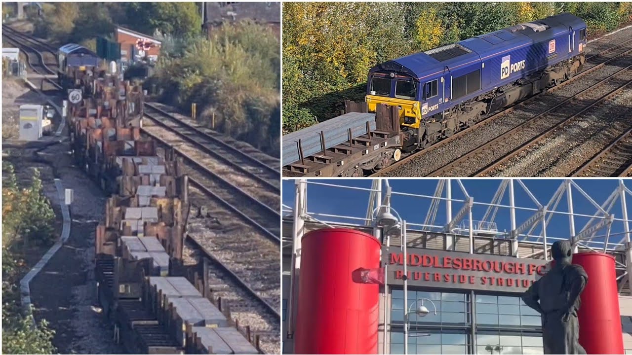 Freight train snakes its way past Middlesbrough FC stadium 🚆 🏟 ⚽️ - YouTube