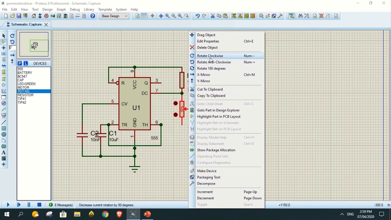 Simple Motor Driver Circuit (PWM controlled motor speed - in Proteus ...