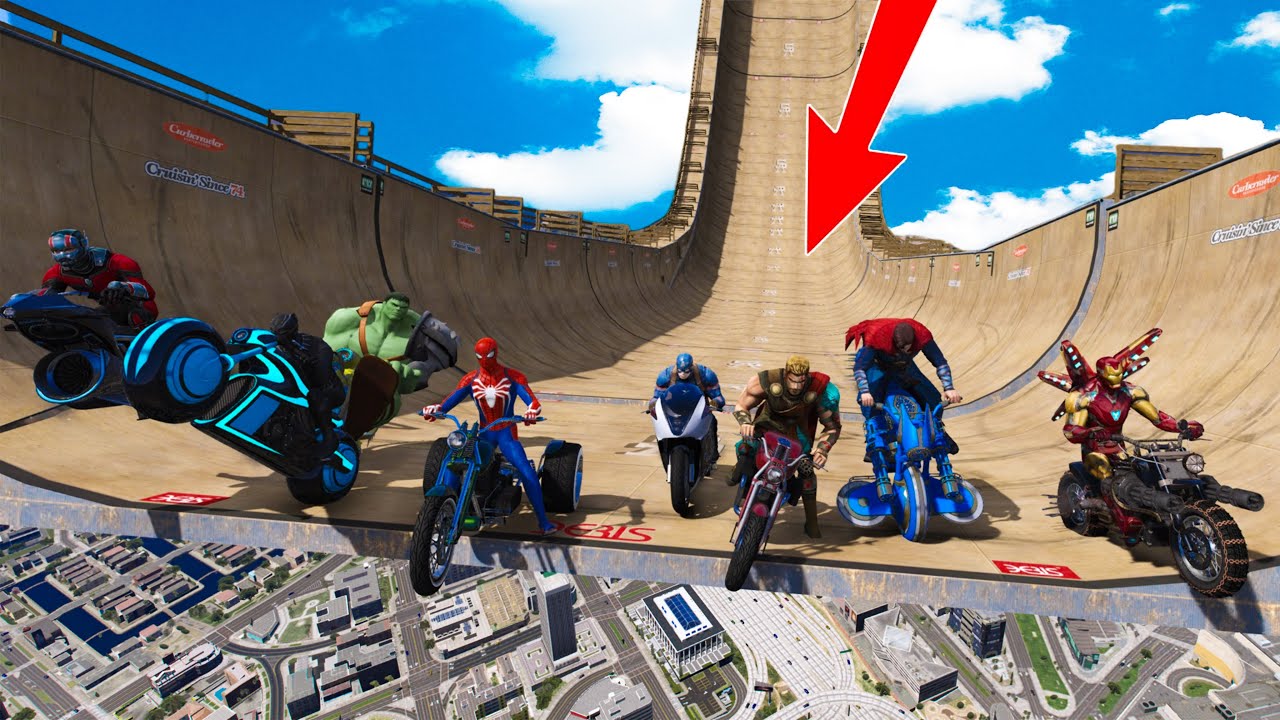 GTA 5: AVENGERS ARMY vs MEGA RAMP SUPERBIKE GLIDE CHALLENGE! - YouTube