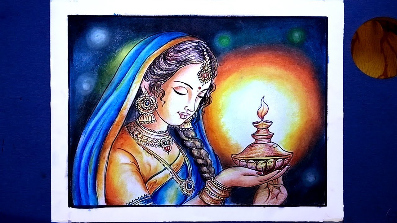 Beautiful Diwali Drawing | How to draw Diwali 🪔| Green 💚 Diwali 🪔 ...