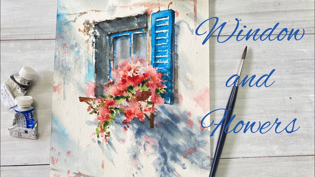 Window and Flower -Watercolor Painting -Tutorial Step by Step - YouTube