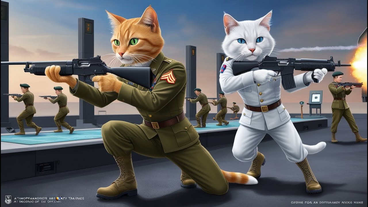 white cat & Ginger cat Insane Military Adventure #cat #catshorts # ...