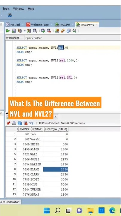 Difference Between NVL and NVL2 | Important Interview Question 2 | VARAHI IT | Oracle SQL - YouTube