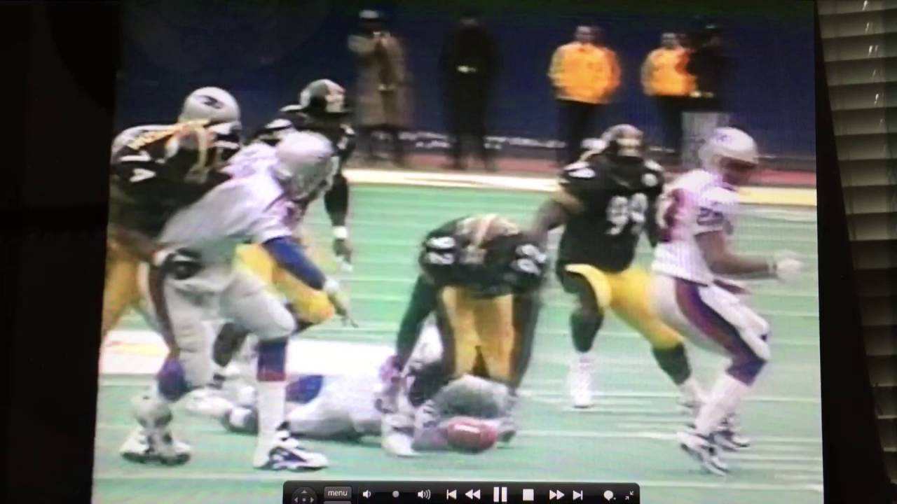1997 AFC playoffs Nolan Harrison blasts Drew Bledsoe causing a fumble ...