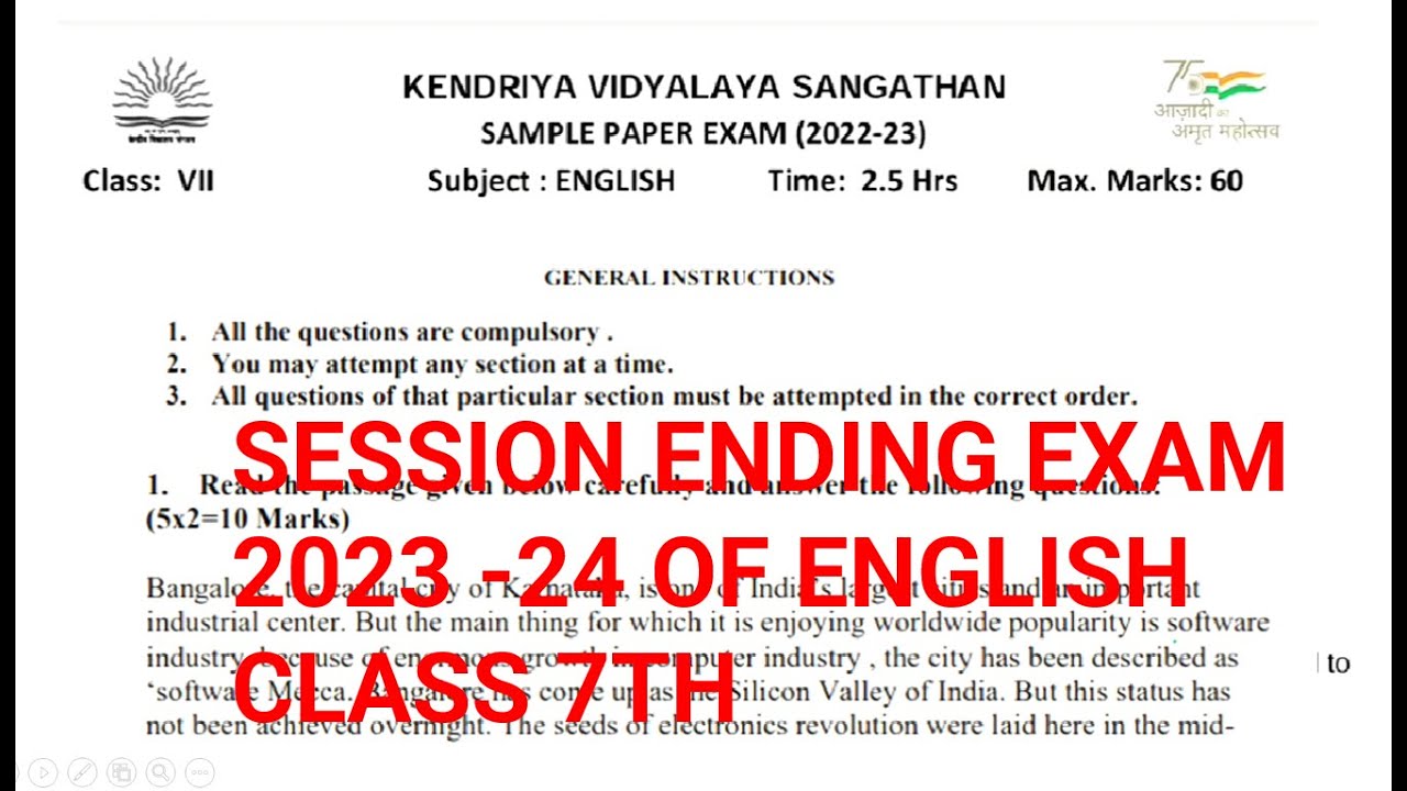 SESSION ENDING EXAM 2023 -24 OF ENGLISH CLASS 7TH FOR KVS STUDENTS BY ...