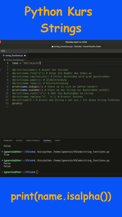 Python Kurs 4 - String / print(name.isalpha()) - YouTube