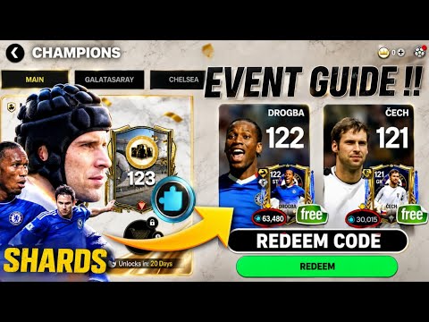 FREE 122 DROGBA CHAMPIONS EVENT GUIDE !! DON'T SPEND SHARDS YET & FREE REDEEM CODE FC MOBILE 26!