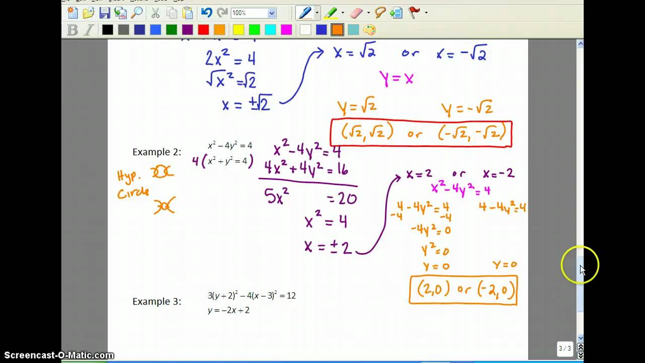 8.7 Systems of Conics by Algebra - Day 2 - YouTube