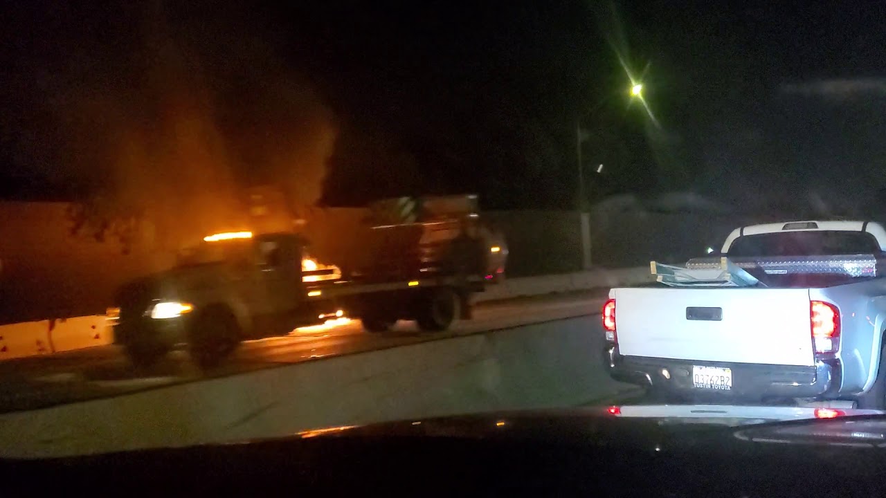 car on fire on the freeway - YouTube