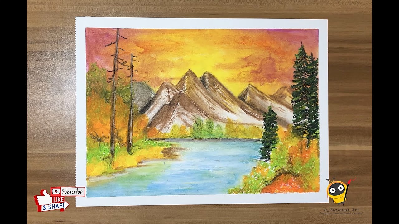 How to draw Mountain view with Pastel color 2 !! - YouTube