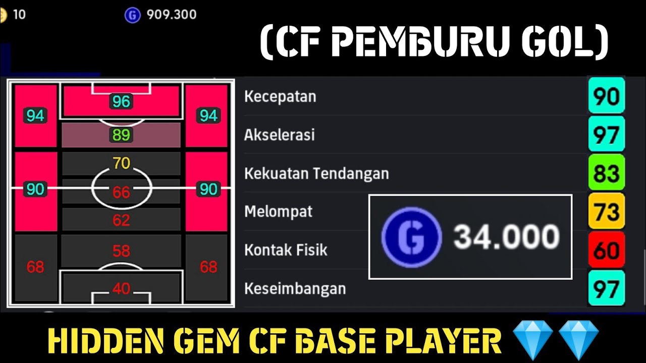 34.000 GP | SPEED 90 | AKSELERASI 97 | FINISHING 88 | HIDDEN GEM CF EFOOTBALL 2024 MOBILE - YouTube