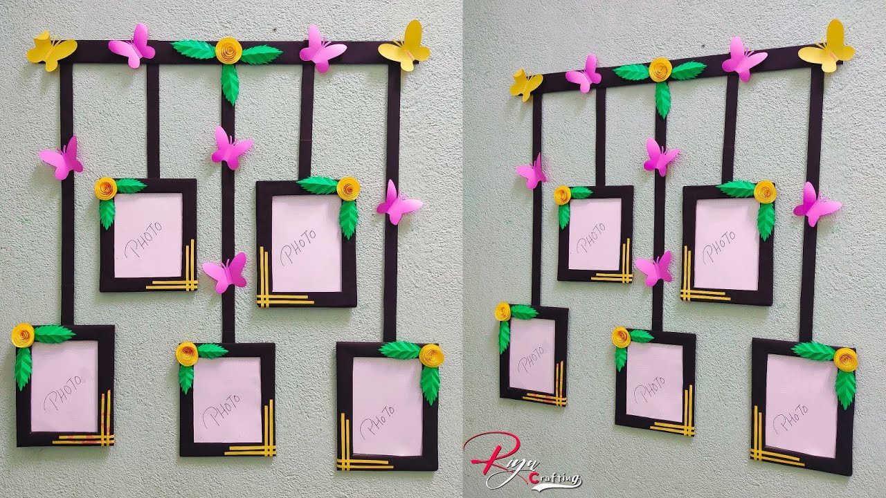 DIY Easy Family Photo Frame Using Cardboard || photo frame Wall hanging ...