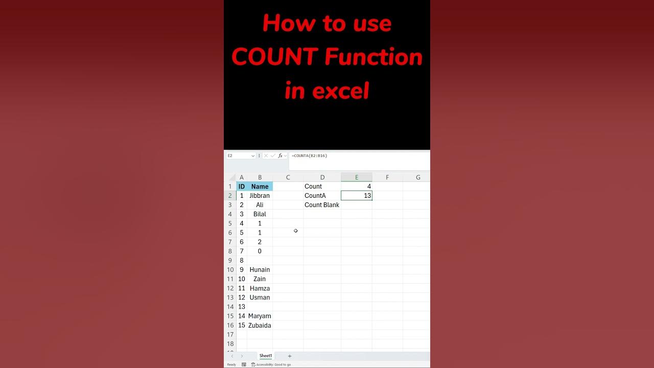 How to use | Count | CountA | Countblank | 10 Minutes Excel Learning ...