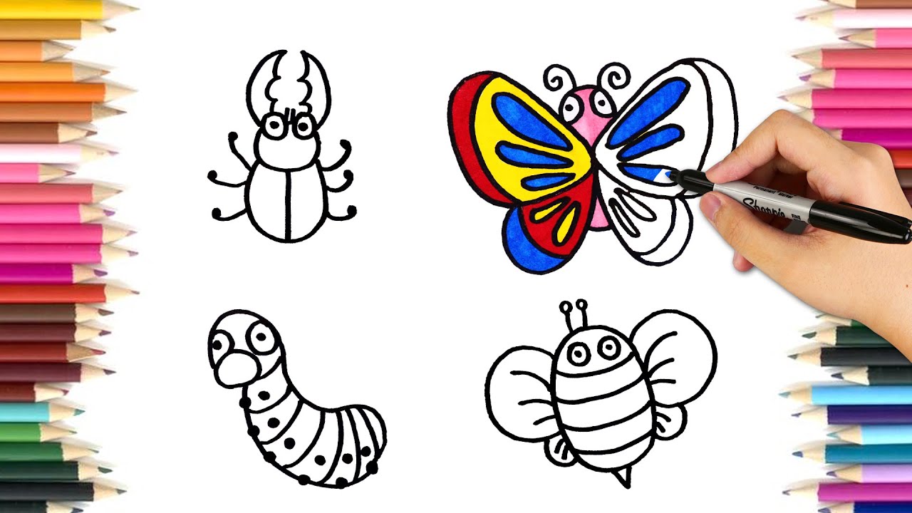 Butterfly Drawing Easy 🦋🐛 Insect Butterfly Ladybug Drawing For Kids ...