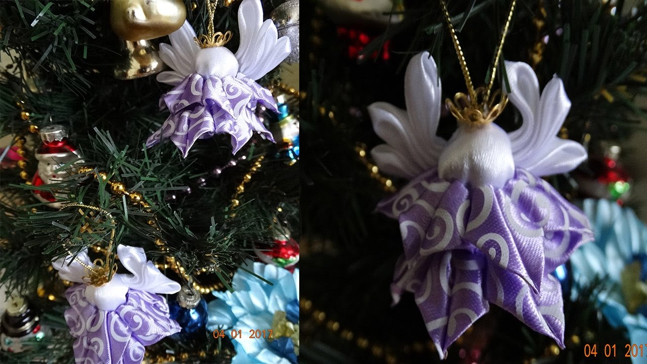 Мини Рождественский Ангел Канзаши/Mini Christmas Angel kanzashi - YouTube