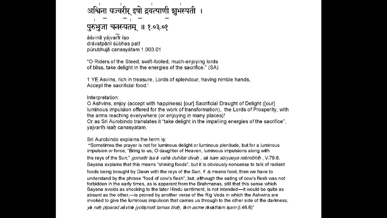 Rig Veda 1 3 Hymn to Ashvins, Indra, Vishvedevas and Sarasvati - YouTube