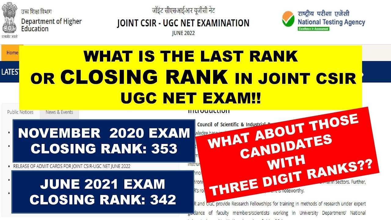 What is the LAST RANK /CLOSING RANK /MAXIMUM RANK||A.I.R IN CSIR UGC ...
