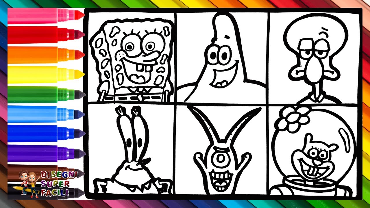 Disegnare e Colorare i Personaggi di SpongeBob SquarePants 🧽🐙🦀🍔🐿️🦑👾🌊 ...