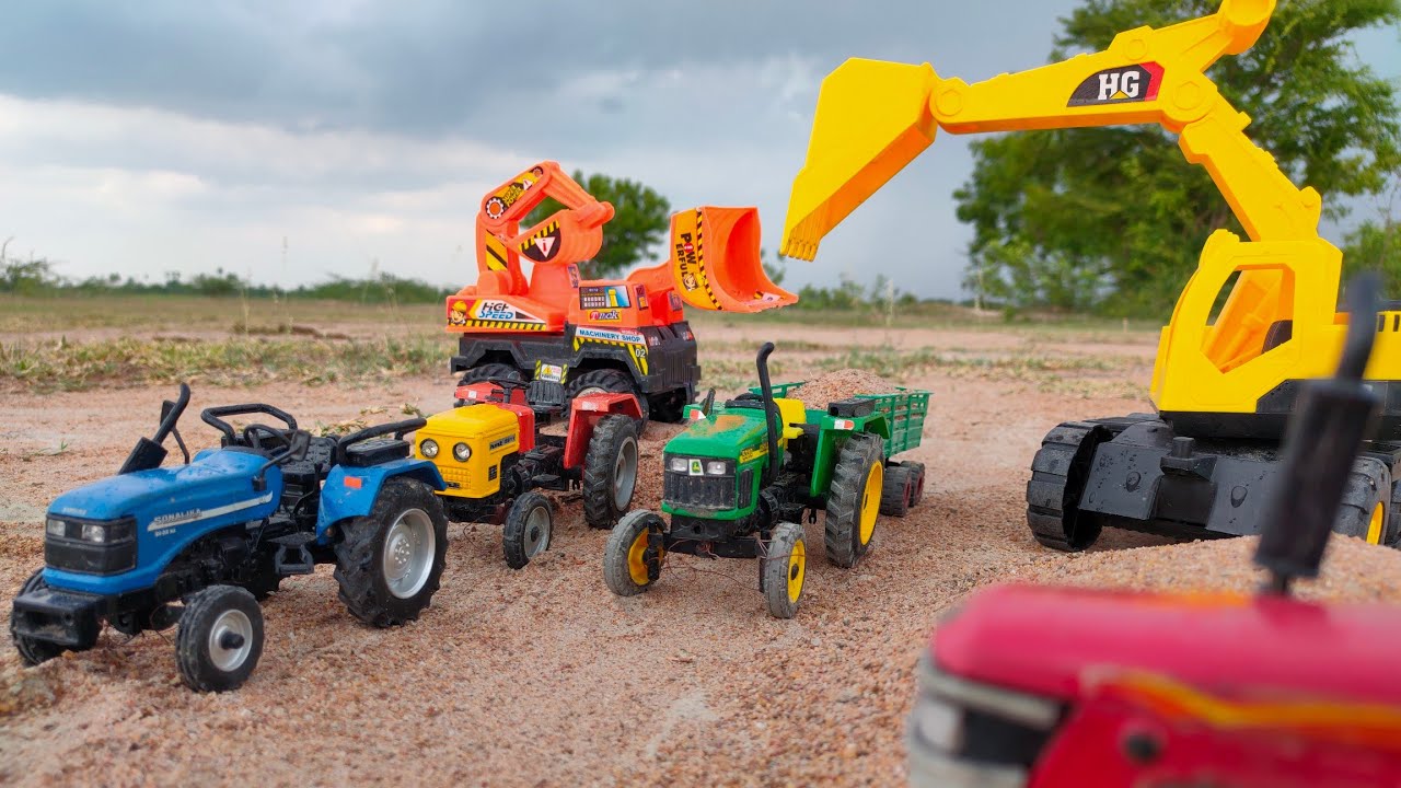 Excavator toy full loaded soil toy John Deere tractor trolley | Tractor ...