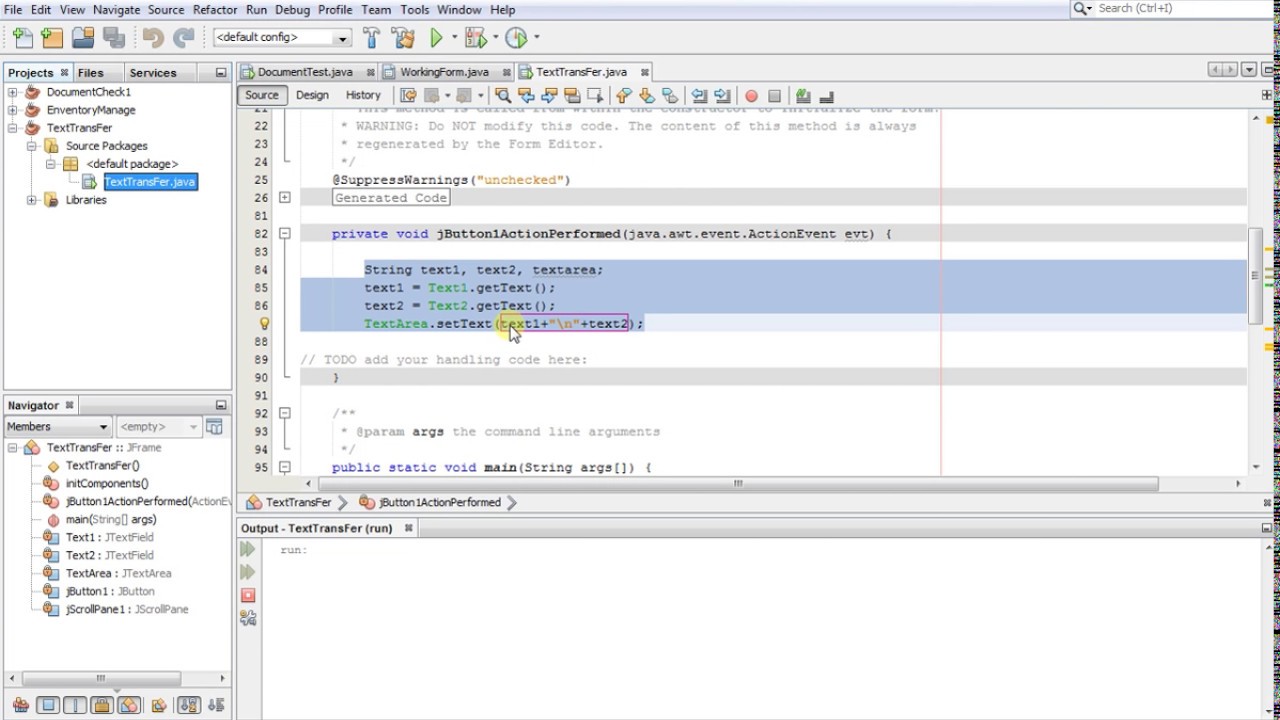 How To Textfield To Text Area Text Tansfer Java Net Beans Program Youtube