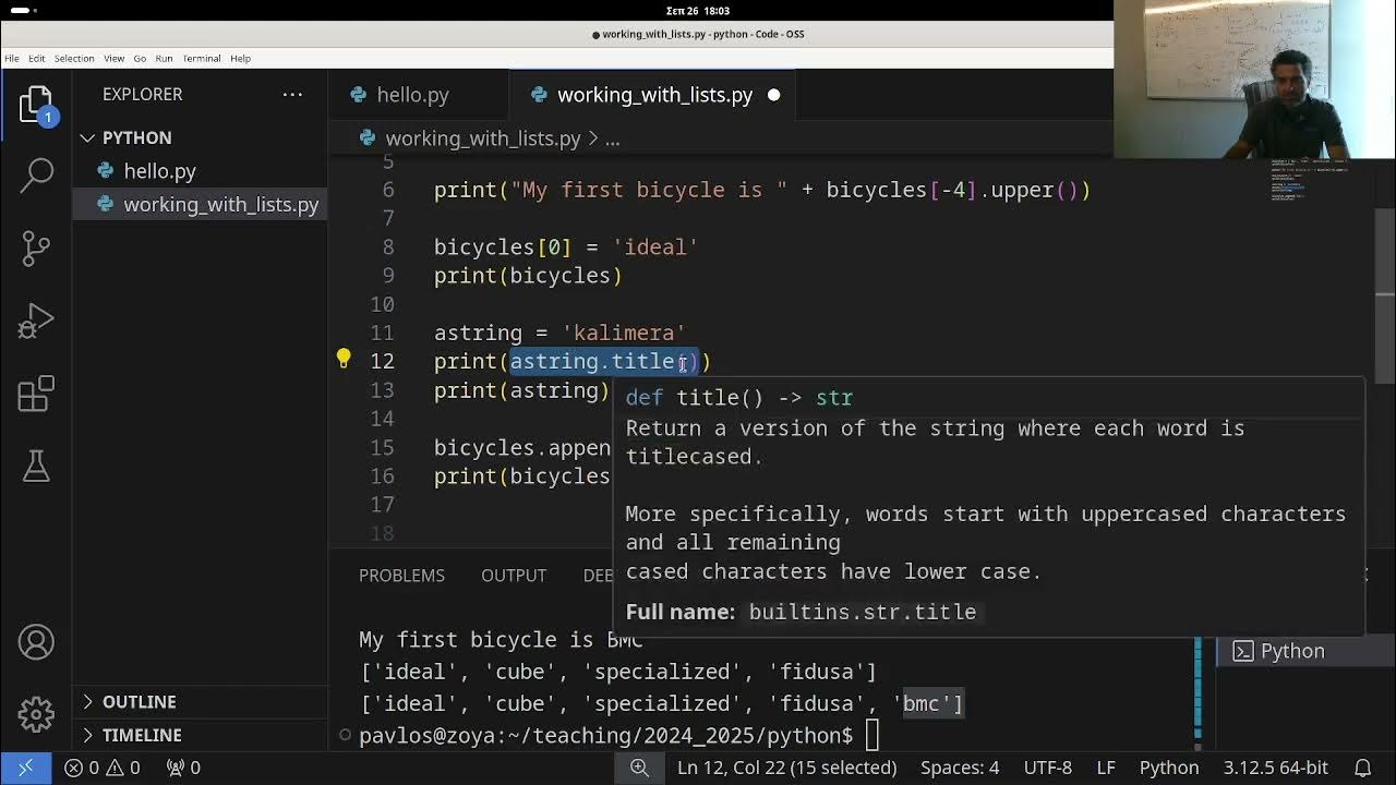 BIOL494 - 2024 - Εισαγωγή στον προγραμματισμό (Python) - Lecture3, Video1, Lists - YouTube