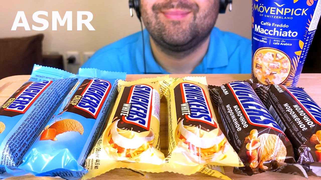 SNICKERS CANDY ICE CREAM BARS ASMR MUKBANG 먹방 (EATING SOUNDS) EATING ...