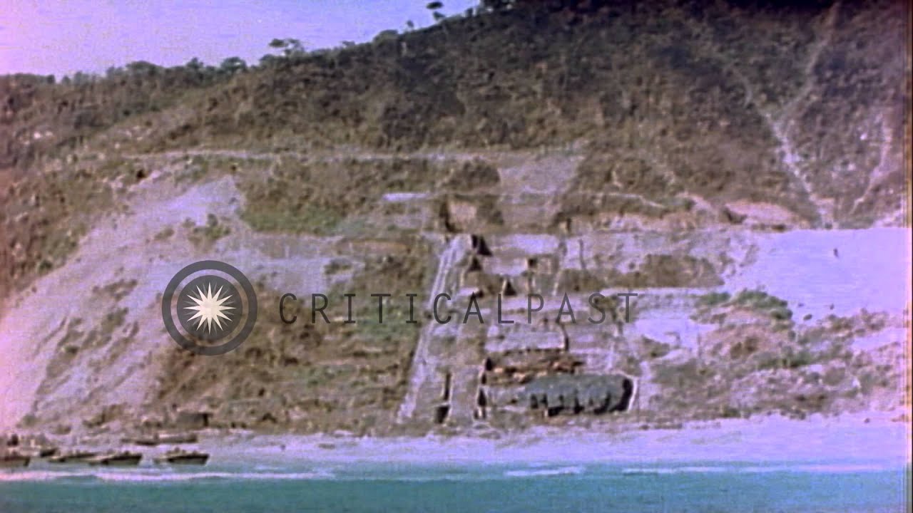 LVTs (landing vehicle, tracked) on beach of Kerama Retto in Pacific ...