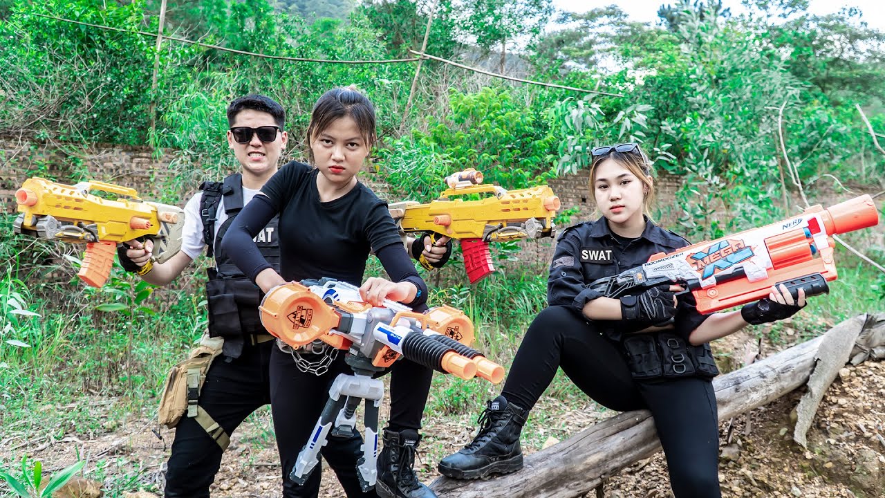 LTT Nerf War : Captain SEAL X & SWAT Girl Nerf Guns Fight Crime Group ...