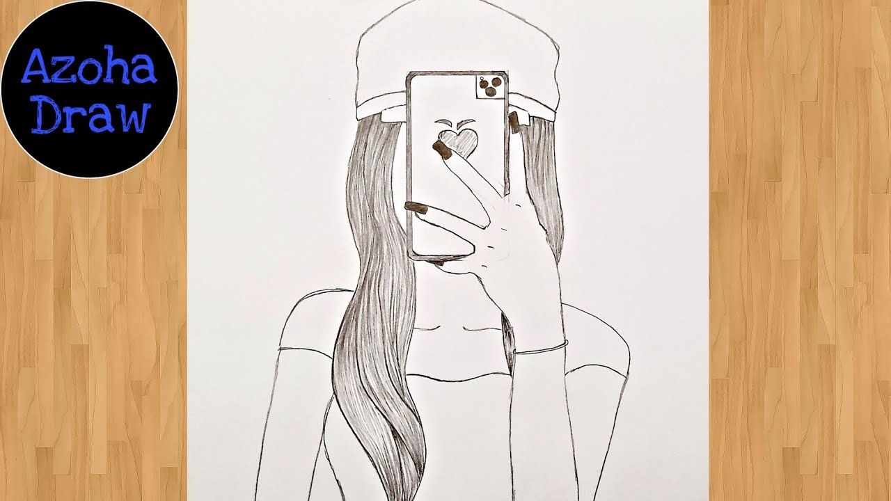 How to draw a beautiful girl with a phone step by step / pencil drawing ...