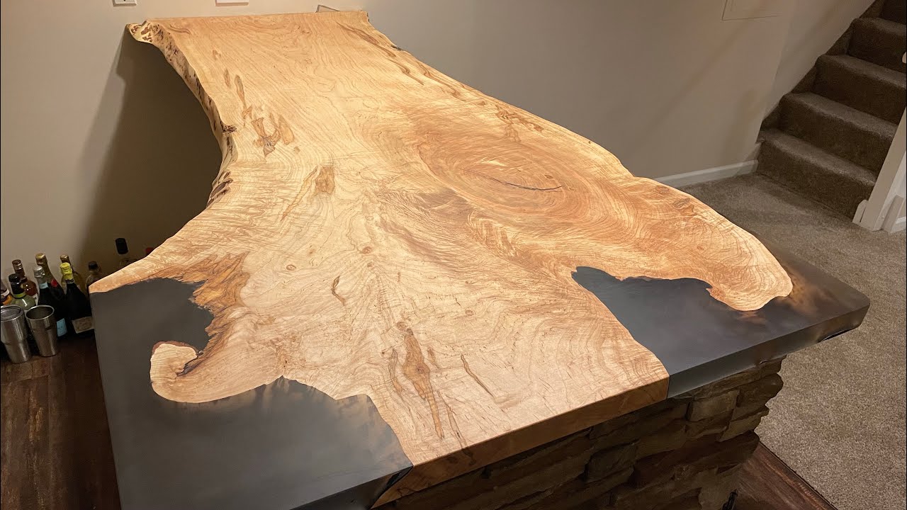 Pouring a Maple Epoxy Slab Bartop - YouTube