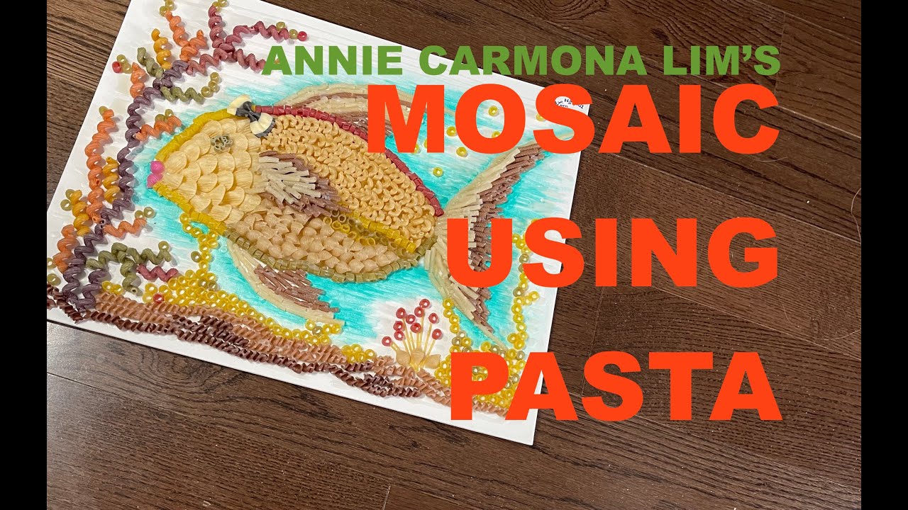 Mosaic using PASTA! Have fun using pasta as mosaic pieces! Glue them ...