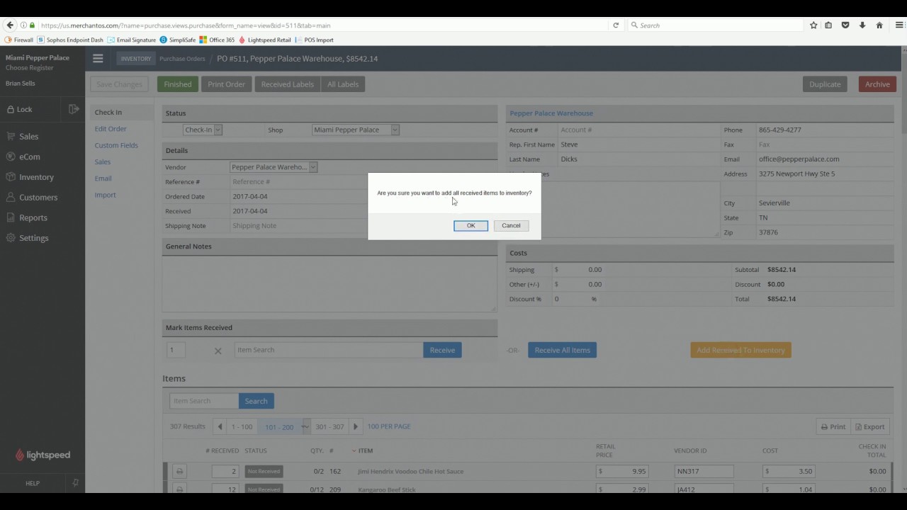 Receiving a Purchase Order in Lightspeed - YouTube