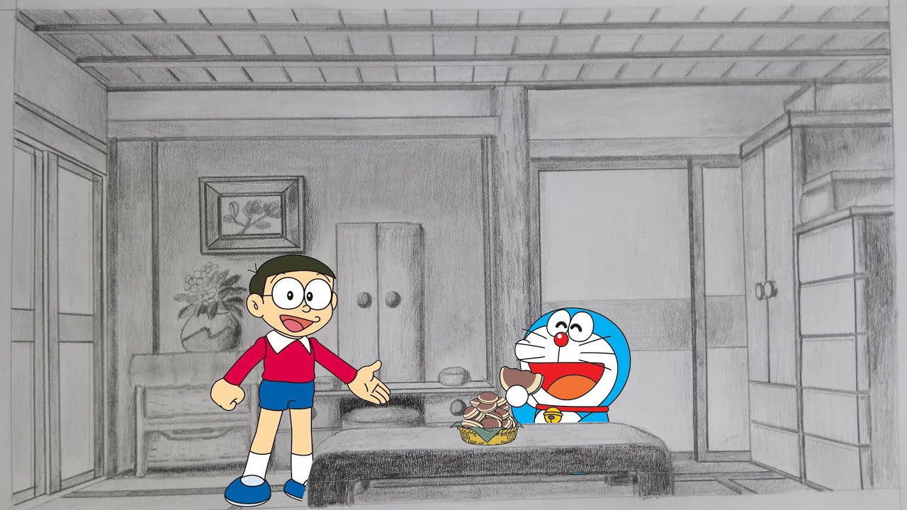 Draw a room in Nobita's house - 1 point perspective - YouTube